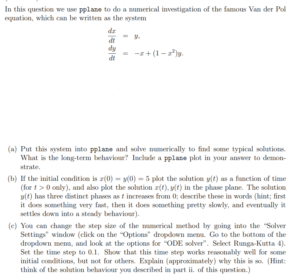 In this question we use pplane to do a numerical | Chegg.com