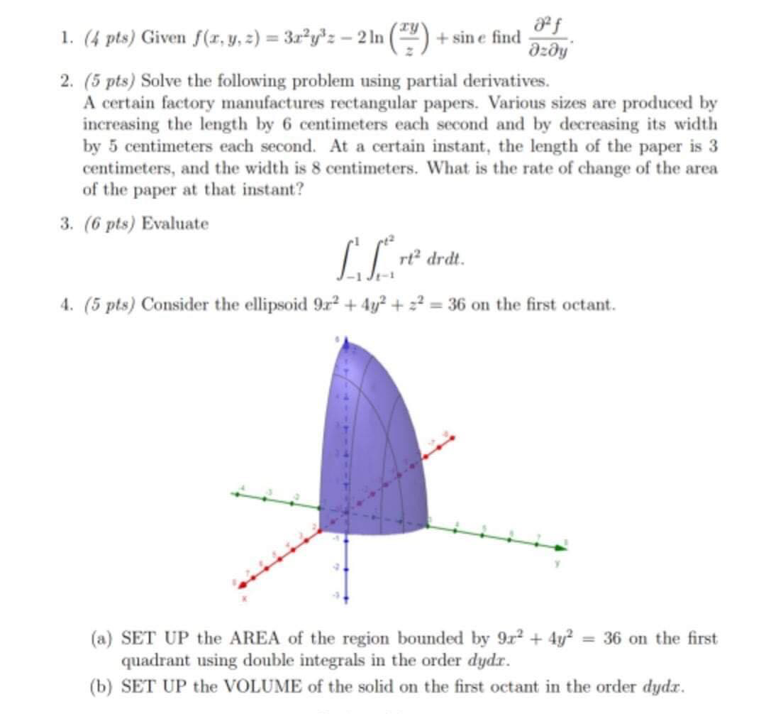 Solved 1. (4 pts) Given f(x,y,z) = 3a’y': - 2 In + sine find | Chegg.com
