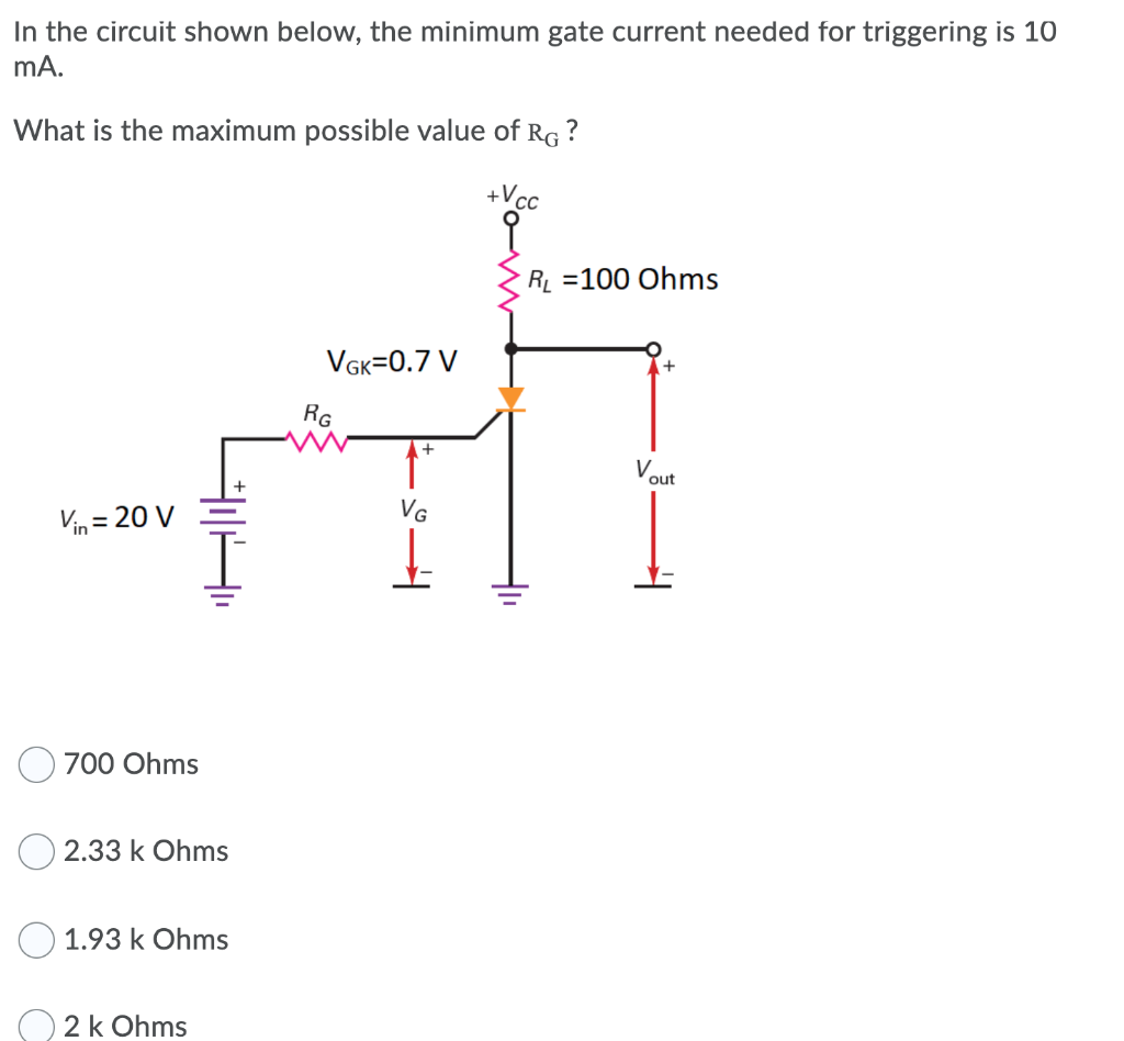 Solved In the circuit shown below, the minimum gate current | Chegg.com