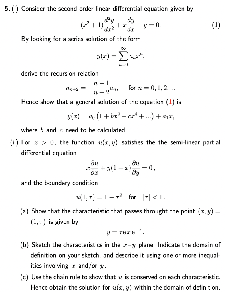Solved 5. (i) Consider the second order linear differential | Chegg.com