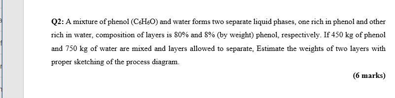 Solved Q2: A mixture of phenol (C6H60) and water forms two | Chegg.com