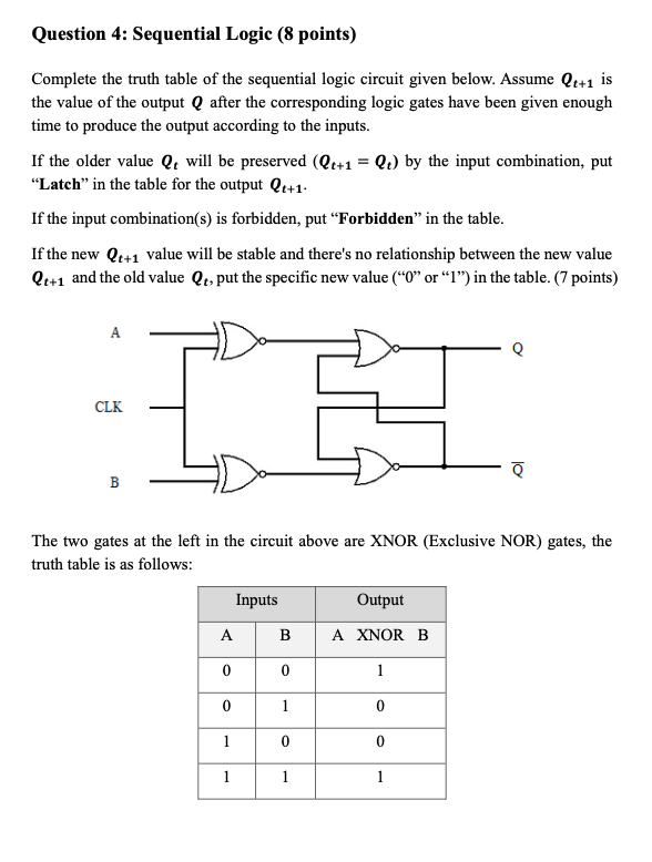 Solved Question 4: Sequential Logic (8 points) Complete the | Chegg.com