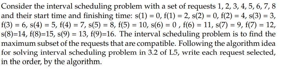 Consider the interval scheduling problem with a set | Chegg.com