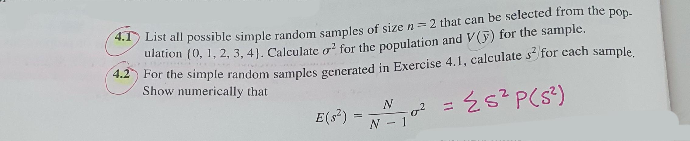 Solved List all possible simple random samples of size n=2 | Chegg.com