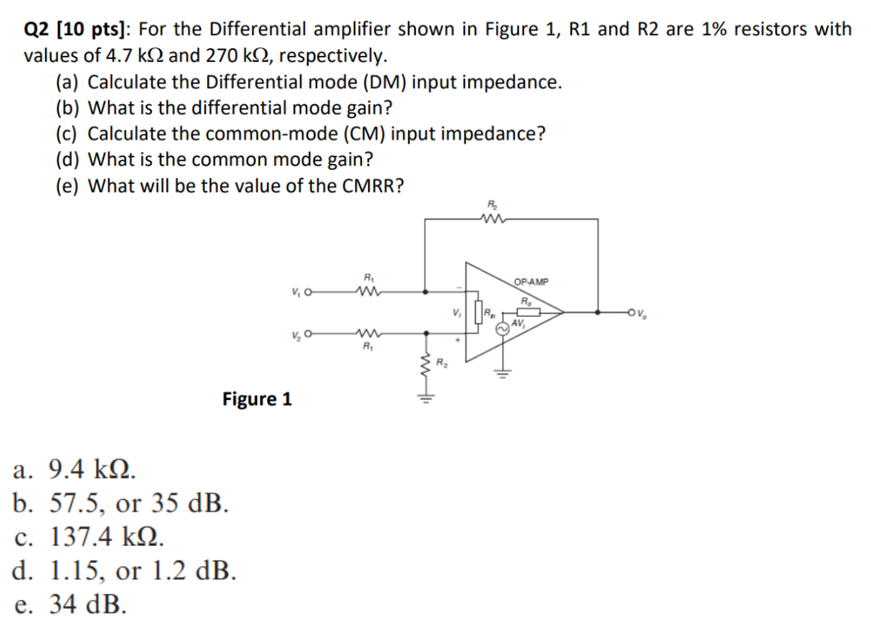 Solved Q2 [10 pts]: For the Differential amplifier shown in | Chegg.com