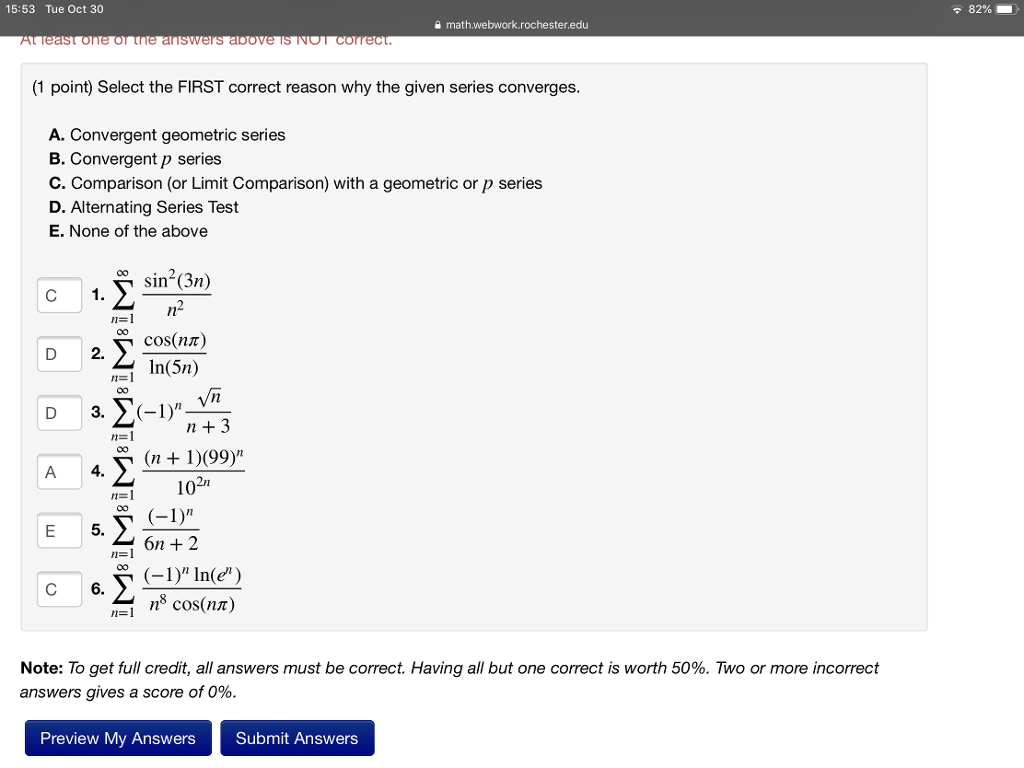Solved Select the FIRST correct reason why the given series | Chegg.com