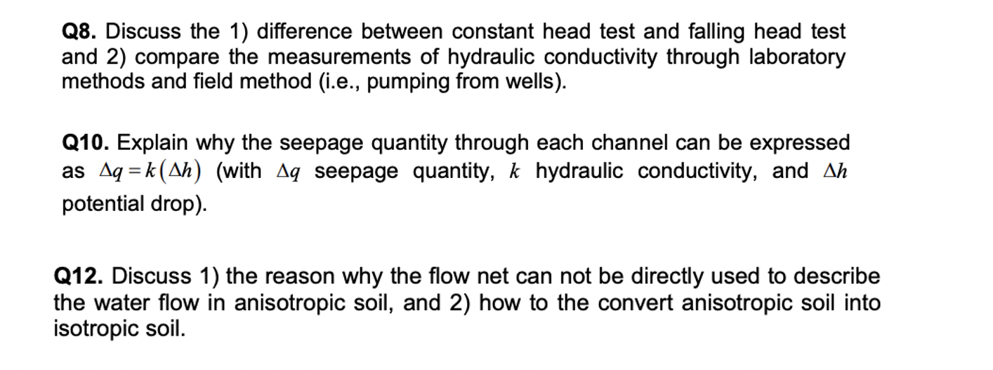 Solved Q8. Discuss the 1) difference between constant head | Chegg.com