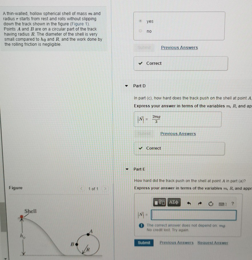 Solved ves A thin-walled, hollow spherical shell of mass m | Chegg.com