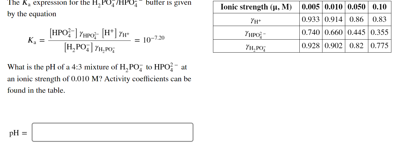 Solved The Ka expression for the H2P02/HPO4 buffer is given | Chegg.com
