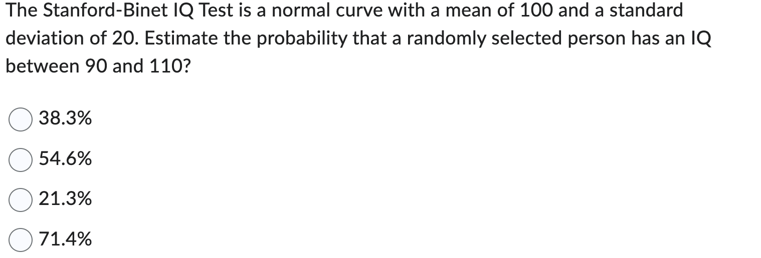 Solved The Stanford-Binet IQ Test is a normal curve with a | Chegg.com