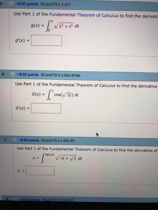 Solved 5. -10.83 points SCalcET8 5.3.007 Use Part 1 of the | Chegg.com