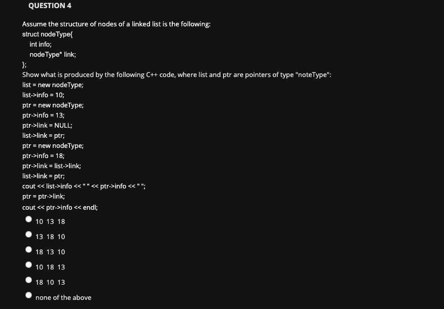 Solved QUESTION 1 Consider the following linked list: List | Chegg.com