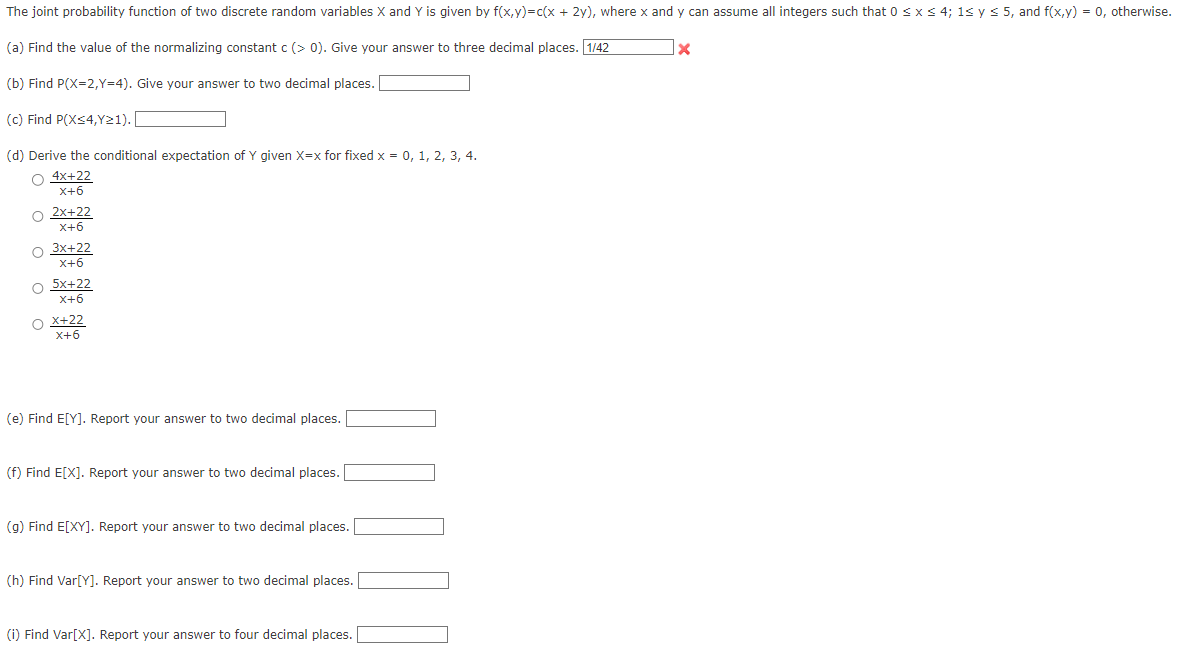 Solved The joint probability function of ﻿two discrete | Chegg.com