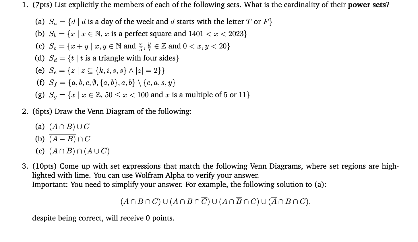 Solved 1. (7pts) List explicitly the members of each of the | Chegg.com