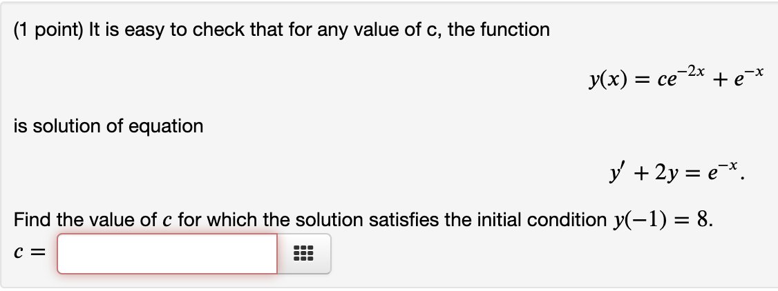 Solved It is easy to check that for any value of c, the | Chegg.com