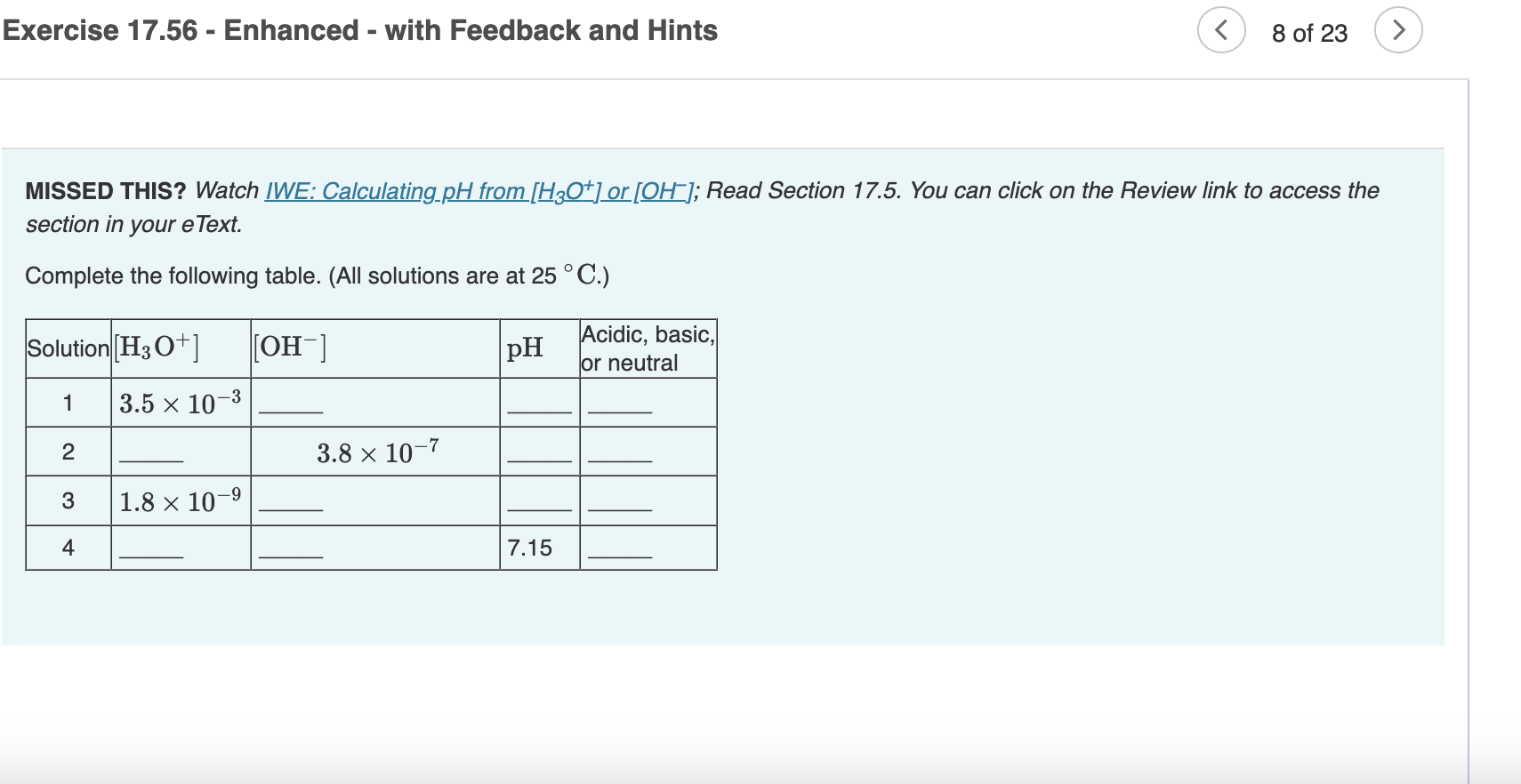 Solved Exercise 17.56 - Enhanced - with Feedback and Hints | Chegg.com