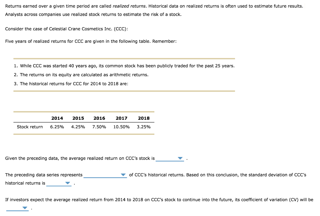 Solved Returns earned over a given time period are called | Chegg.com