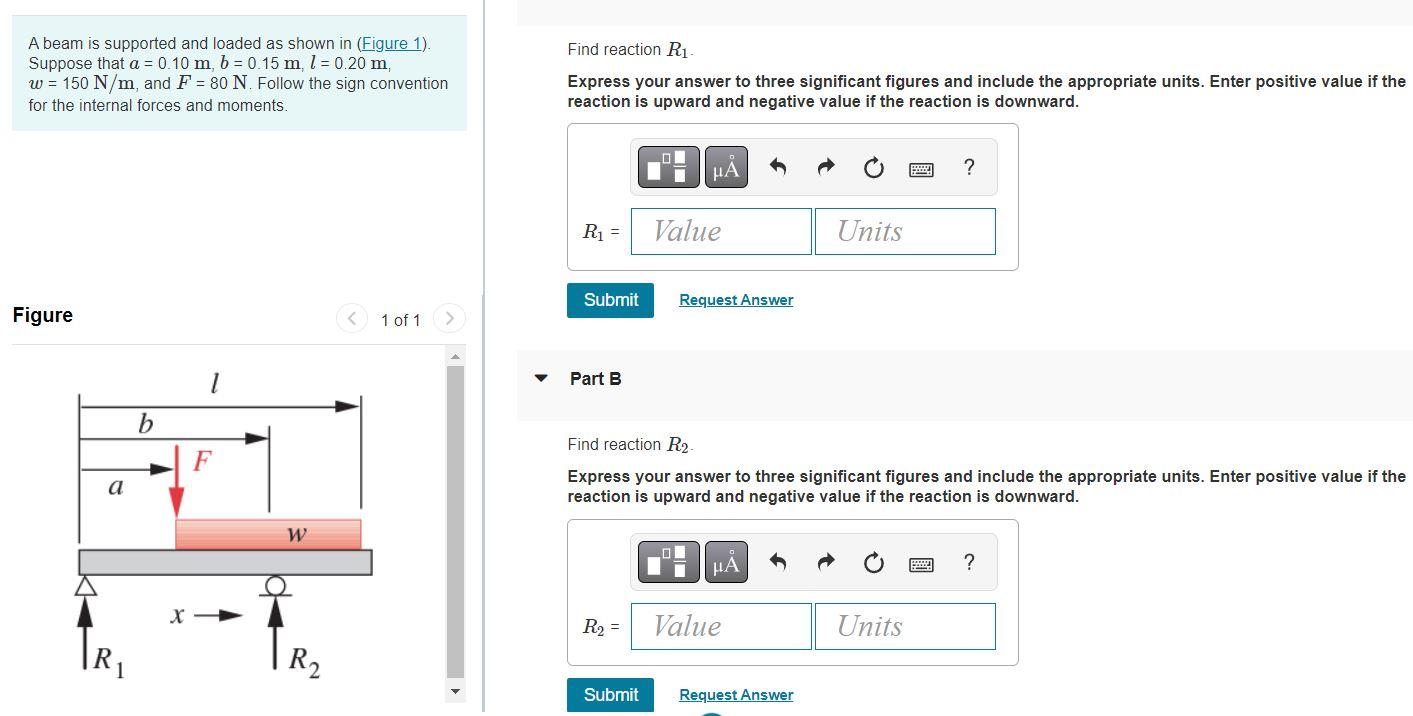 Solved Find reaction R1 A beam is supported and loaded as | Chegg.com