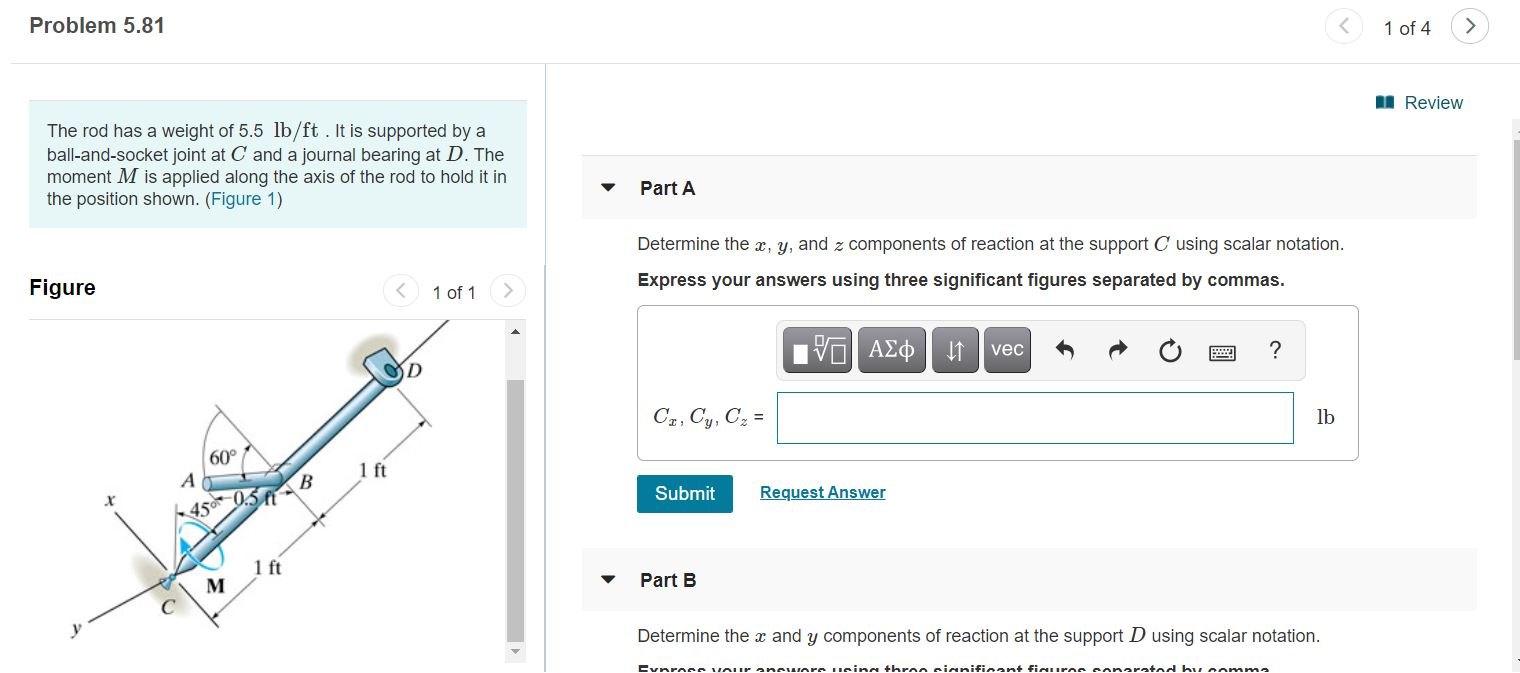 Solved Part B Determine the x and y components of reaction | Chegg.com