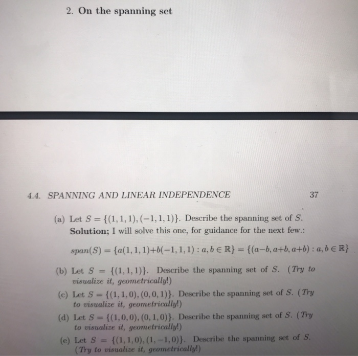 Solved 2 On The Spanning Set 4 4 Spanning And Linear