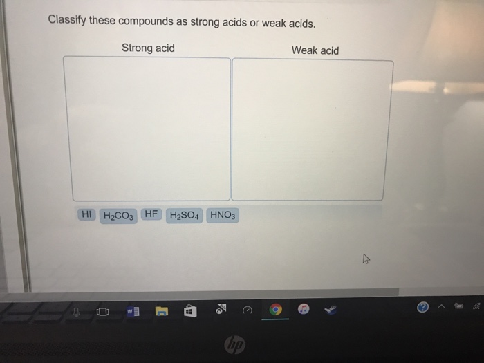 Solved Classify these compounds as strong acids or weak | Chegg.com