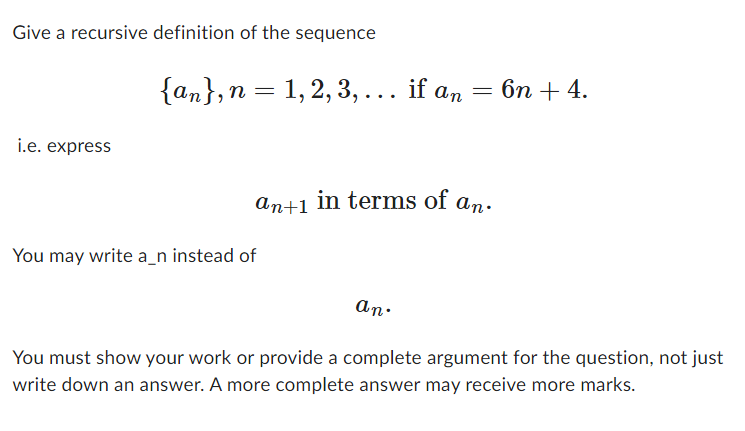 Solved Give a recursive definition of the sequence | Chegg.com