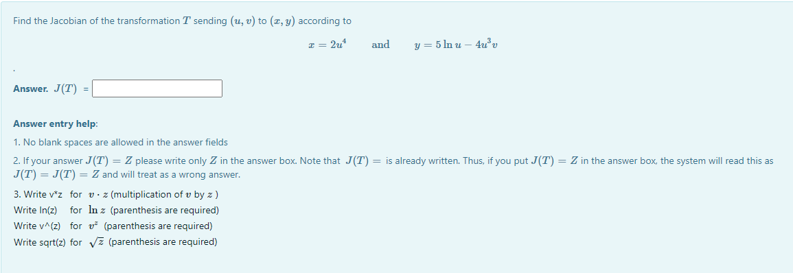 Solved Find the Jacobian of the transformation T sending | Chegg.com