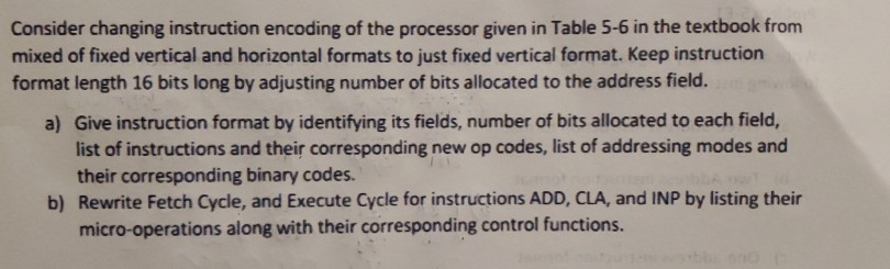 Solved Consider changing instruction encoding of the | Chegg.com