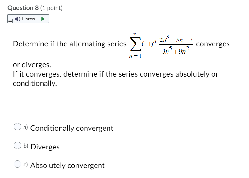 Solved Determine if the alternating series converges | Chegg.com
