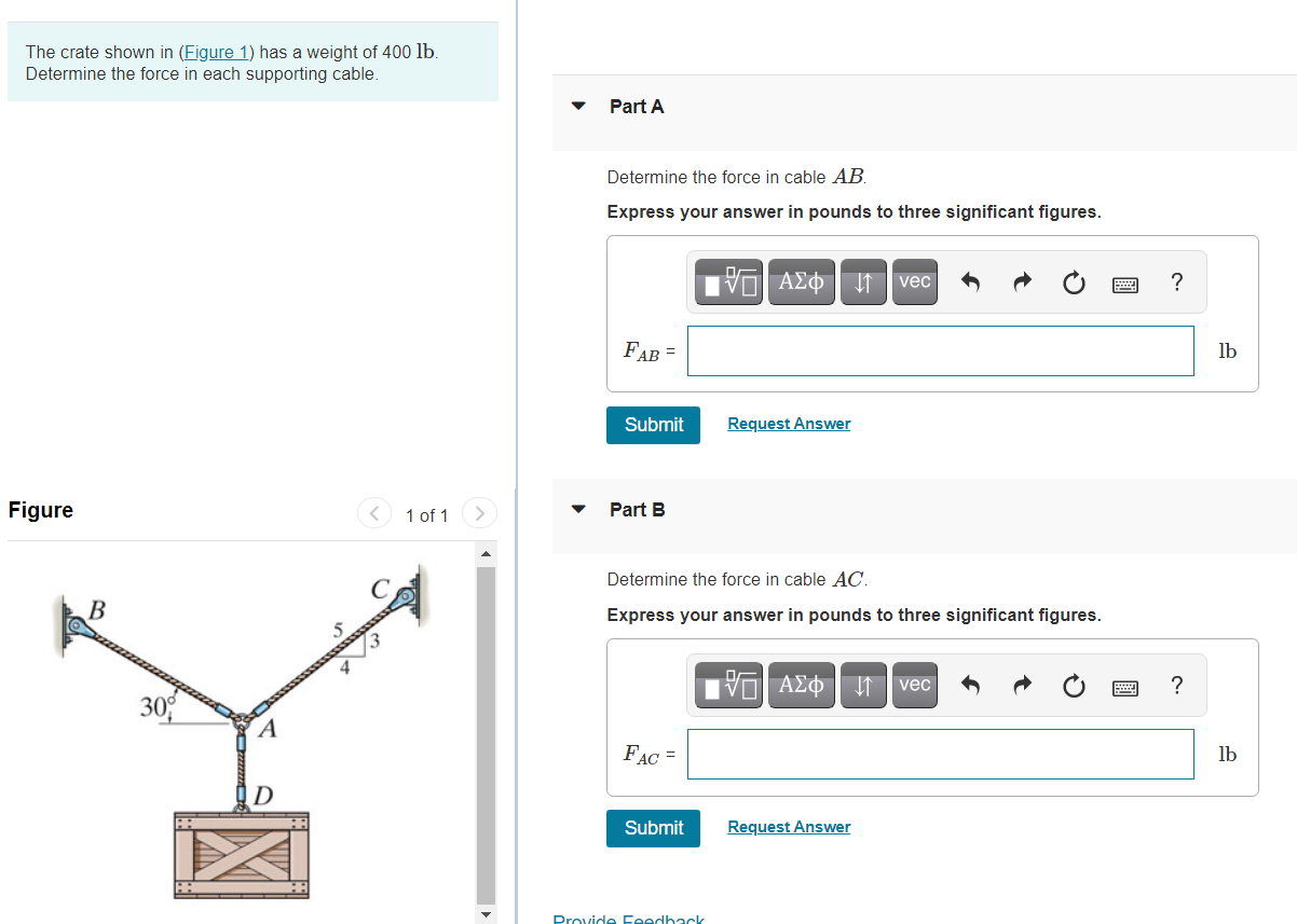Solved The Crate Shown In Figure 1 Has A Weight Of 400 Lb