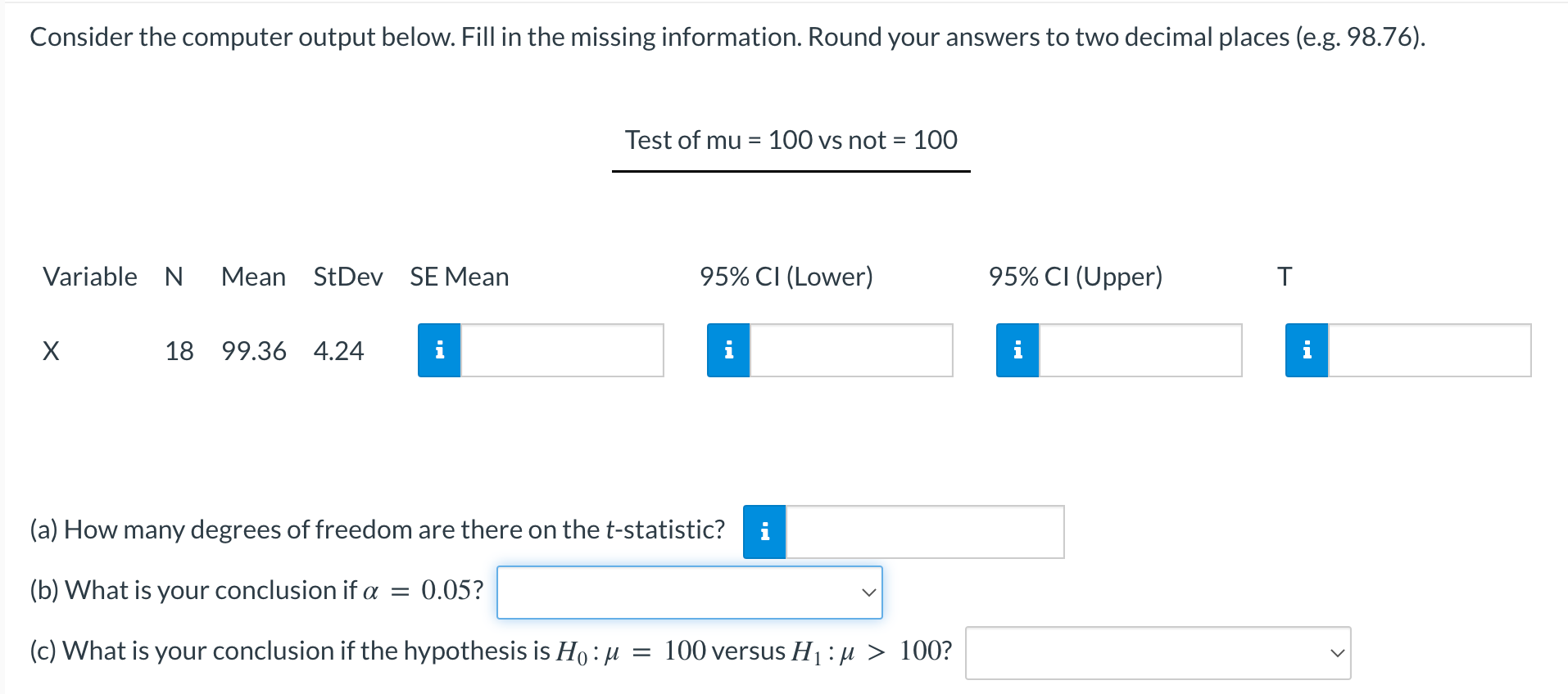 Solved Consider The Computer Output Below Fill In The 