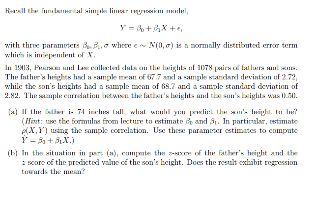 Recall the fundamental simple linear regression | Chegg.com