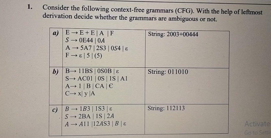 Solved 1. Consider the following context-free grammars | Chegg.com