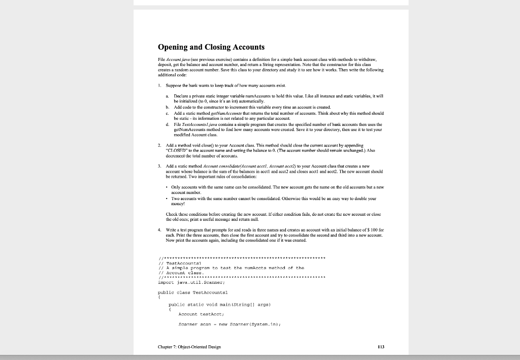 Opening and Closing Accounts File Account jawa (see | Chegg.com