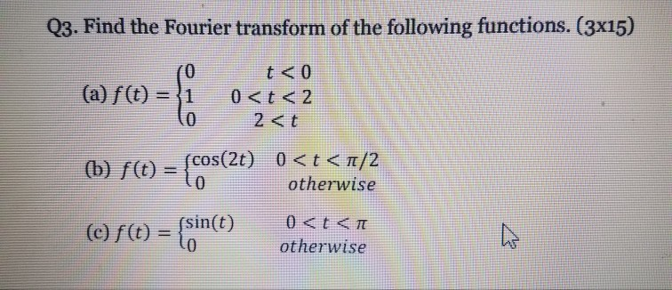 Solved Q3. Find the Fourier transform of the following | Chegg.com