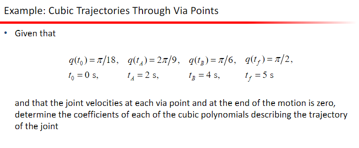 Solved Example: Cubic Trajectories Through Via Points Given | Chegg.com
