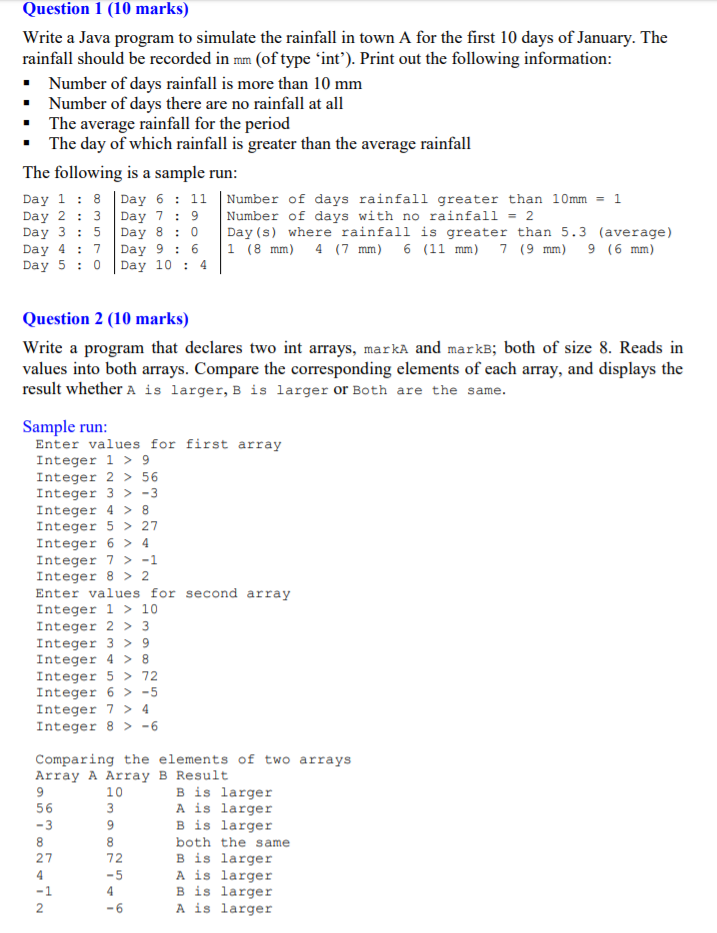 Solved Question 1 (10 marks) Write a Java program to | Chegg.com