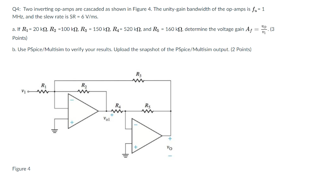 Solved Q4: Two inverting op-amps are cascaded as shown in | Chegg.com