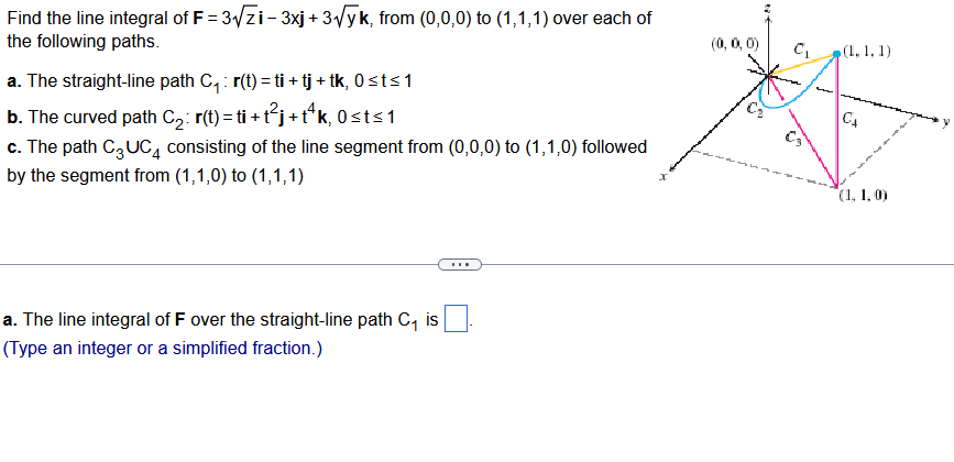 Solved Find the line integral of F=3z2i-3xj+3y2k, ﻿from | Chegg.com