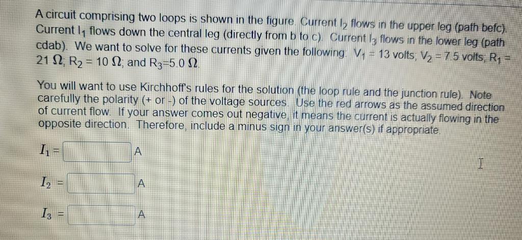 Solved A circuit comprising two loops is shown in the | Chegg.com