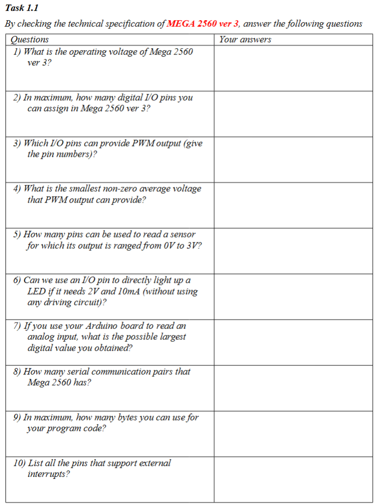 Task 1.1By checking the technical specification of | Chegg.com