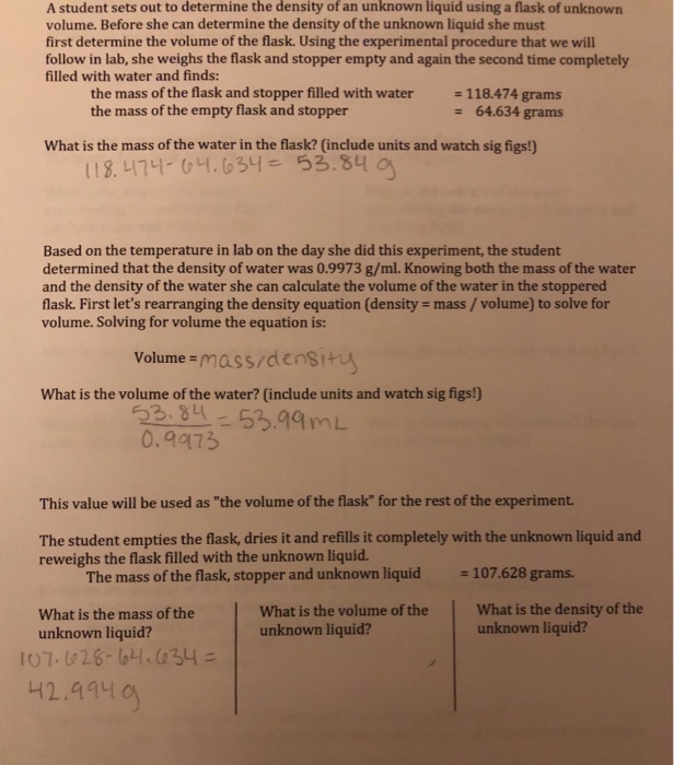 Solved A student sets out to determine the density of an | Chegg.com