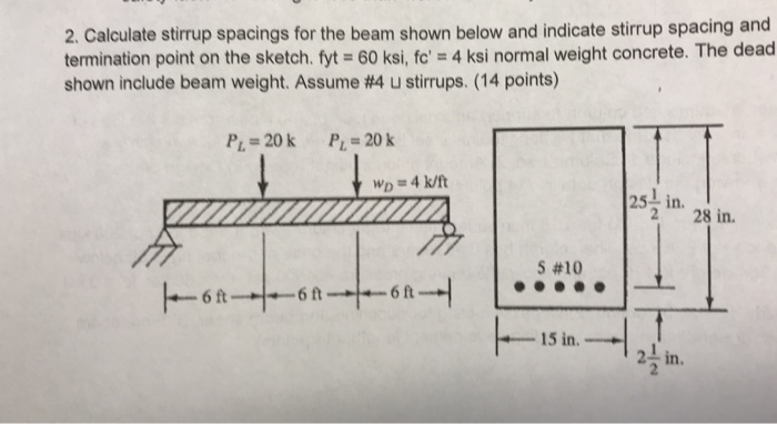 Solved 2. Calculate stirup spacings for the beam shown below | Chegg.com