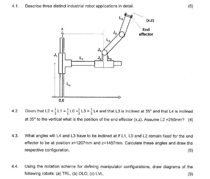 Solved 4.1. Describe three distinct industrial robot | Chegg.com