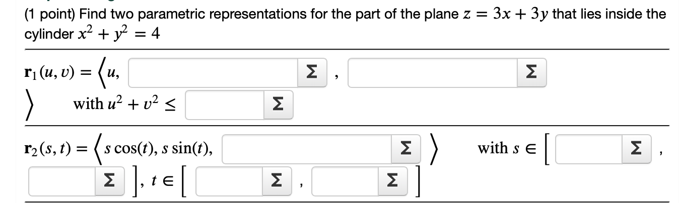 Solved (1 point) Find two parametric representations for the | Chegg.com