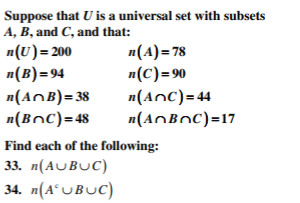 Solved Suppose that U is a universal set with subsets A, B, | Chegg.com