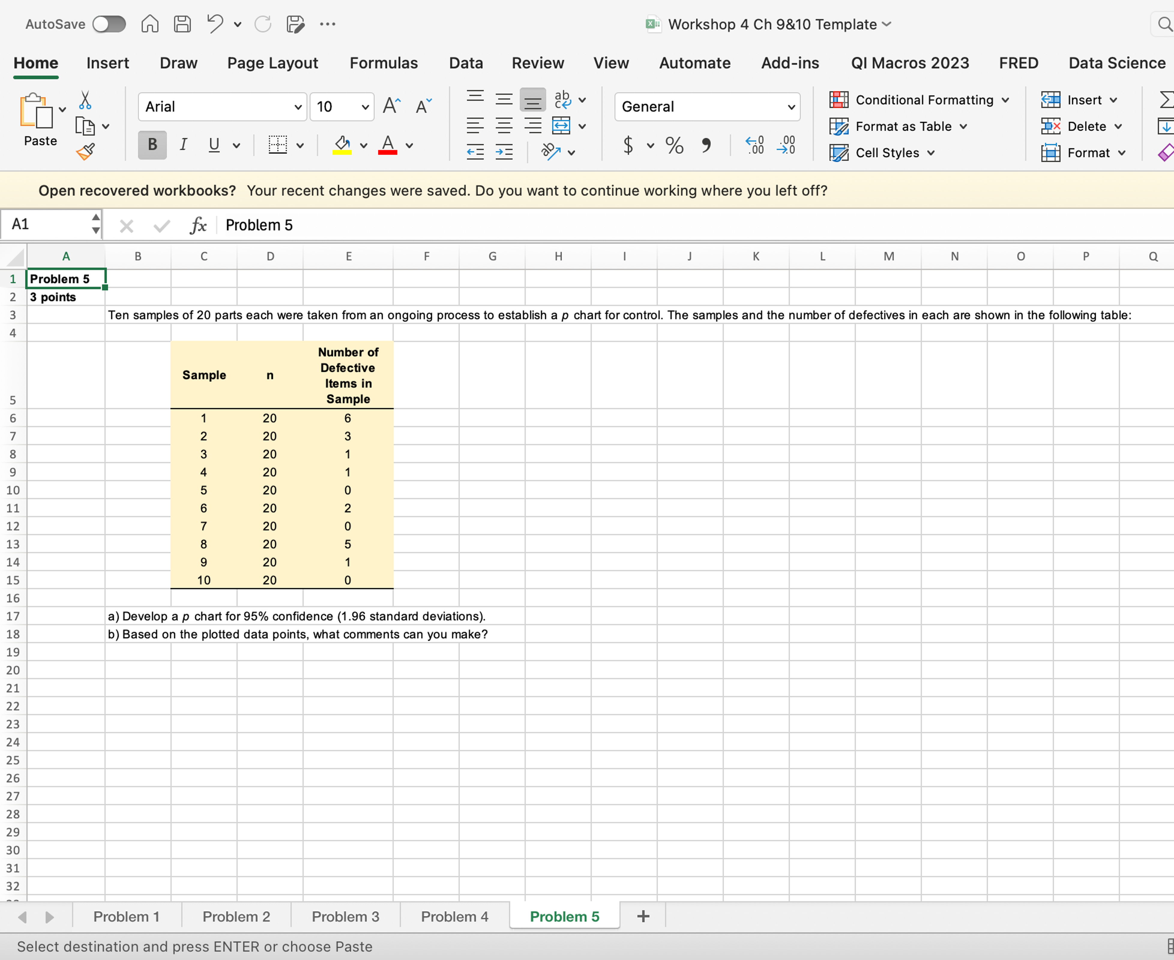 Solved Ten samples of 20 ﻿parts each were taken from an | Chegg.com