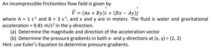 Solved An incompressible frictionless flow field is given by | Chegg.com