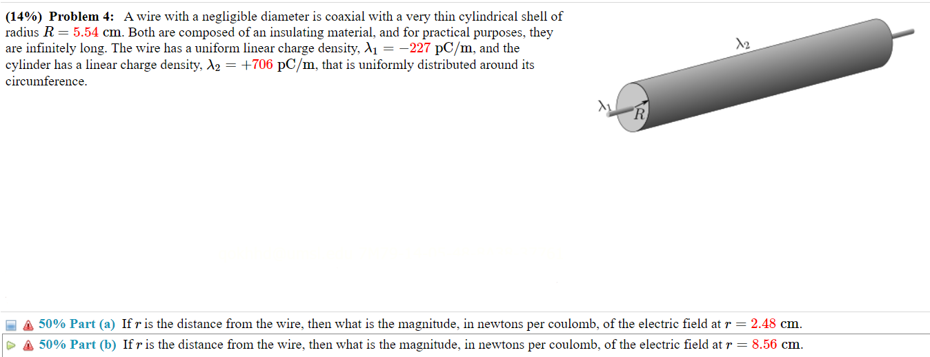 Solved (14\%) Problem 4: A wire with a negligible diameter | Chegg.com Solved (14\%) Problem 4: A wire with a negligible diameter | Chegg.com