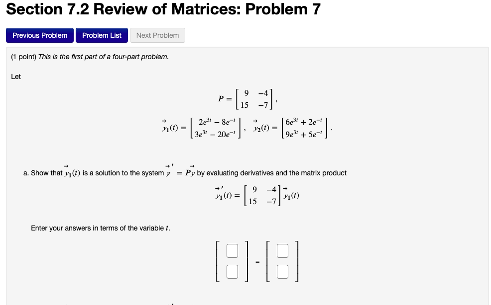 Solved Section 7.2 Review of Matrices: Problem 7 Previous | Chegg.com